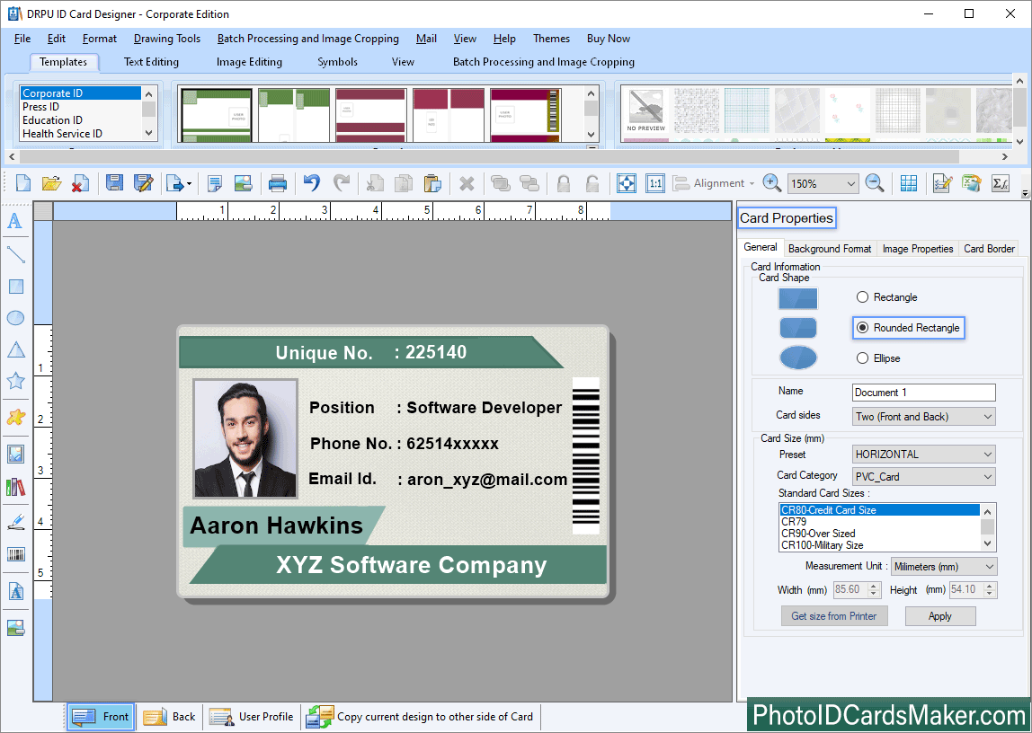 Screenshots of ID Cards Maker (Corporate Edition) for designing ID Cards