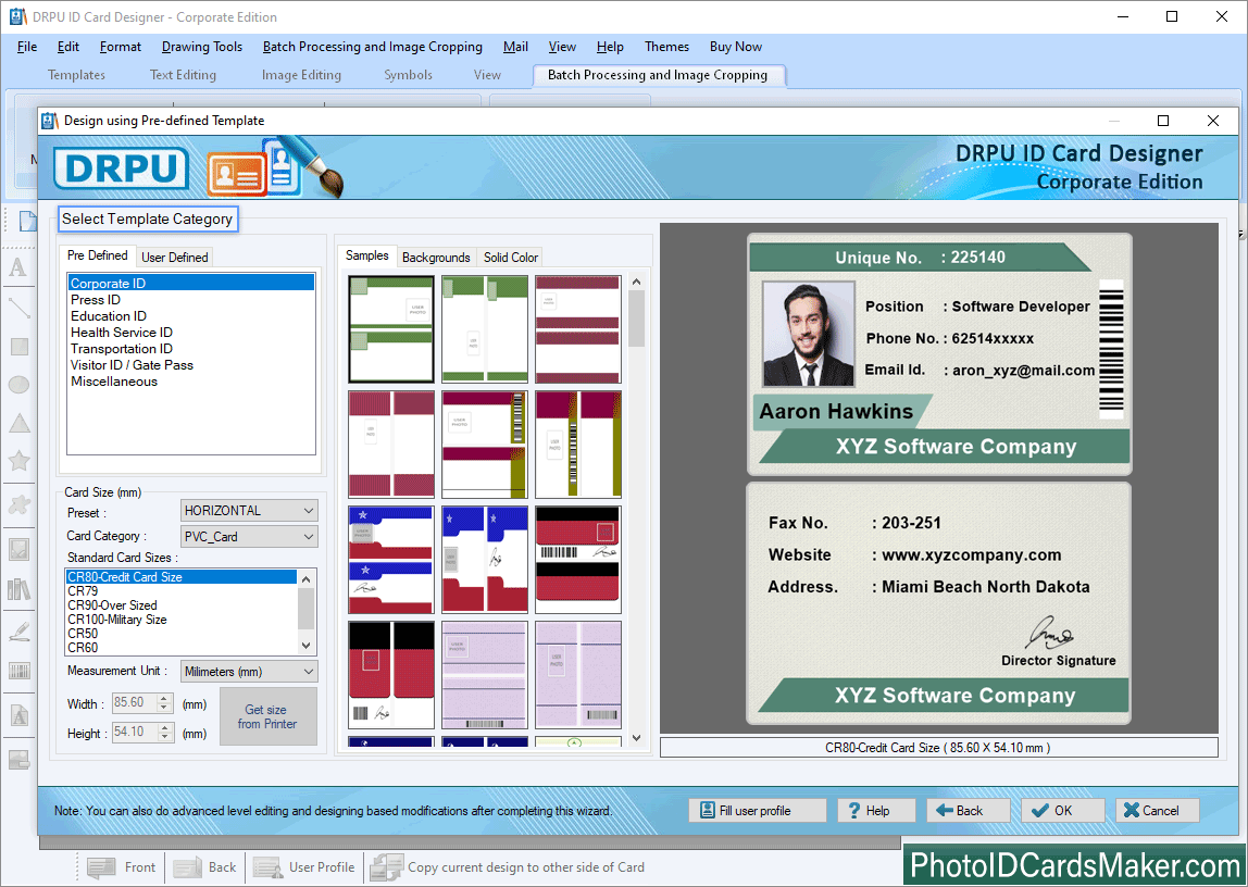 Screenshots of ID Cards Maker (Corporate Edition) for designing ID Cards